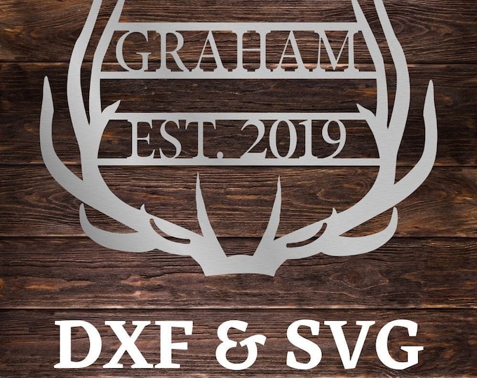 Antler Monogram SVG DXF Digital Download Metal Art Decal CNC Plasma Cut ...