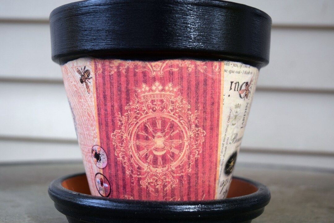 French Country Bee Decoupage Flower Pot 6 In. With Saucer - Etsy