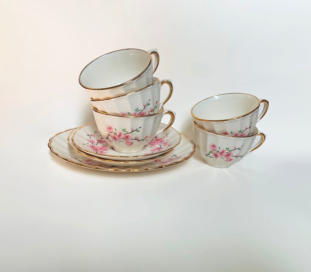 Vintage British Empire Ware Porcelain Tea Set, Peach Blossom Porcelain ...