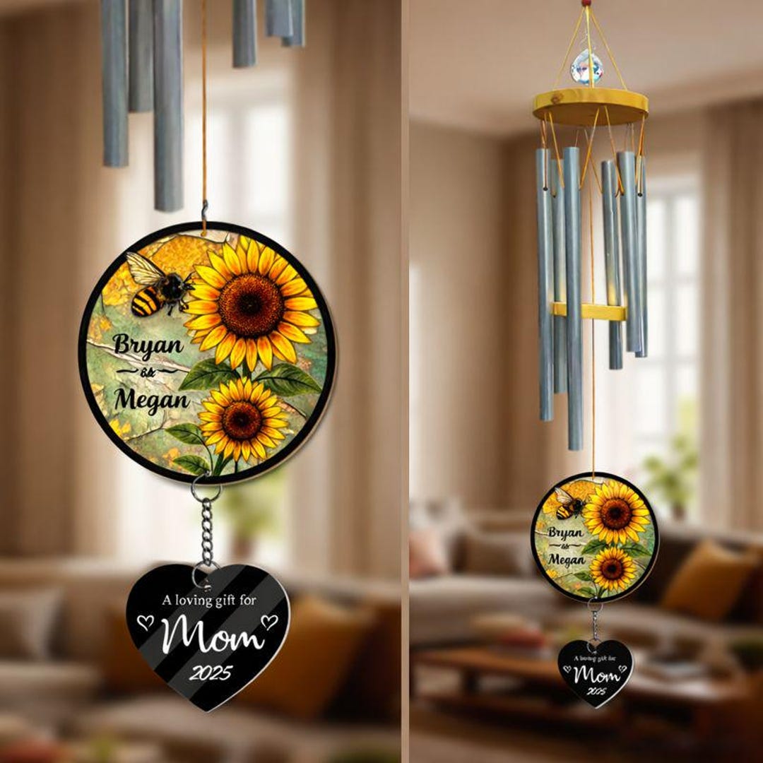 Personalized Sunflower Wind Chime for Mom, Custom Name Memorial Wind ...