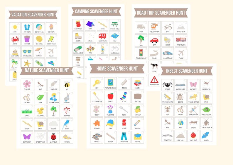 Printable Kids Scavenger Hunt Bundle - Etsy