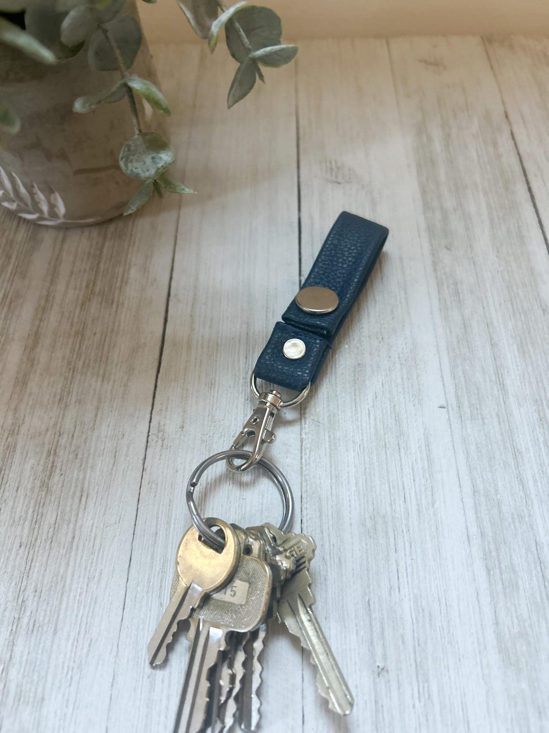 Mini Key Chain, Sapphire Blue Textured Vegan Leather, Snap Closure Key ...
