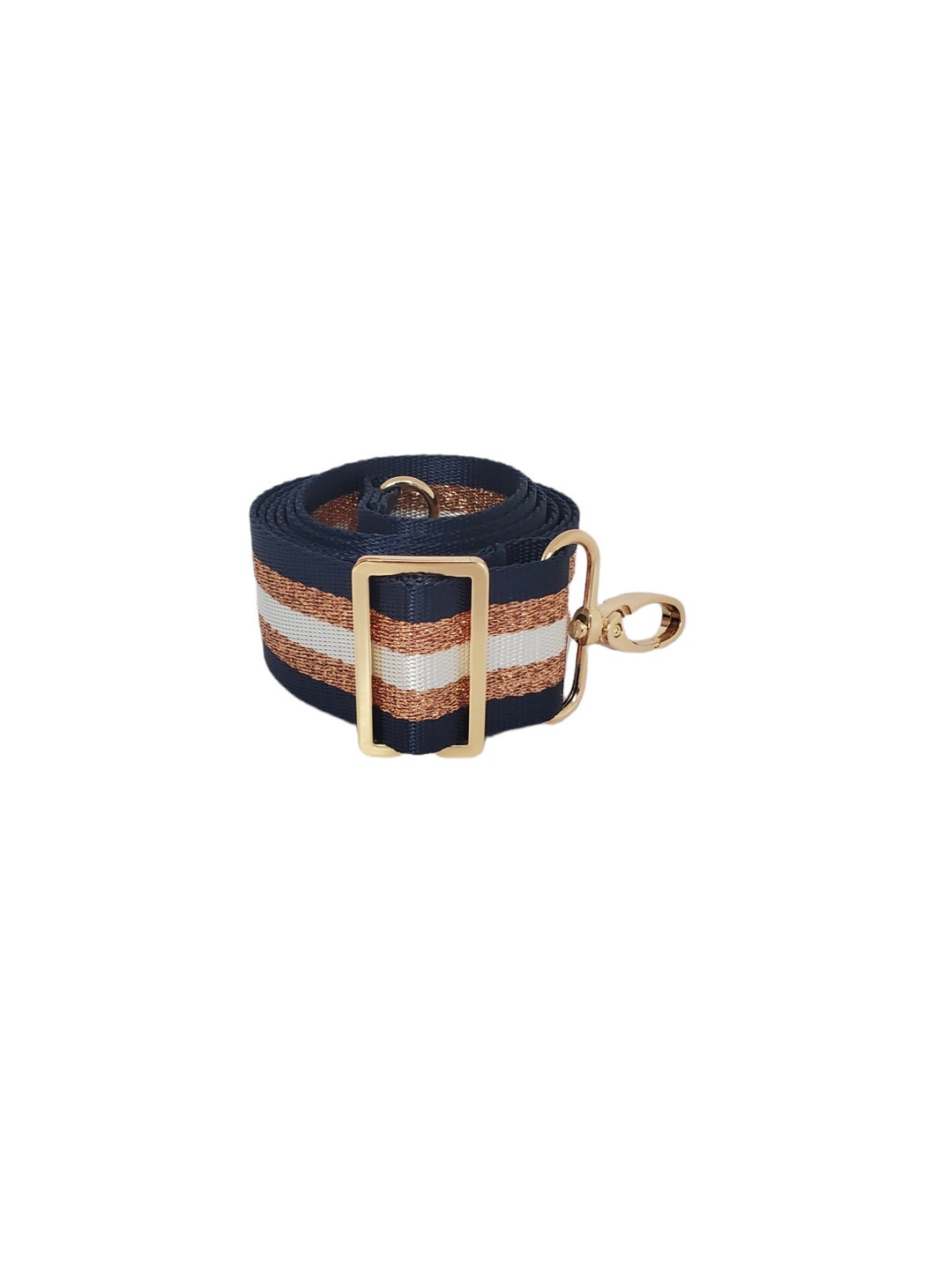 Adjustable Bag Strap, Navy Blue, Gold and Silver Striped, 1.5 Cotton ...
