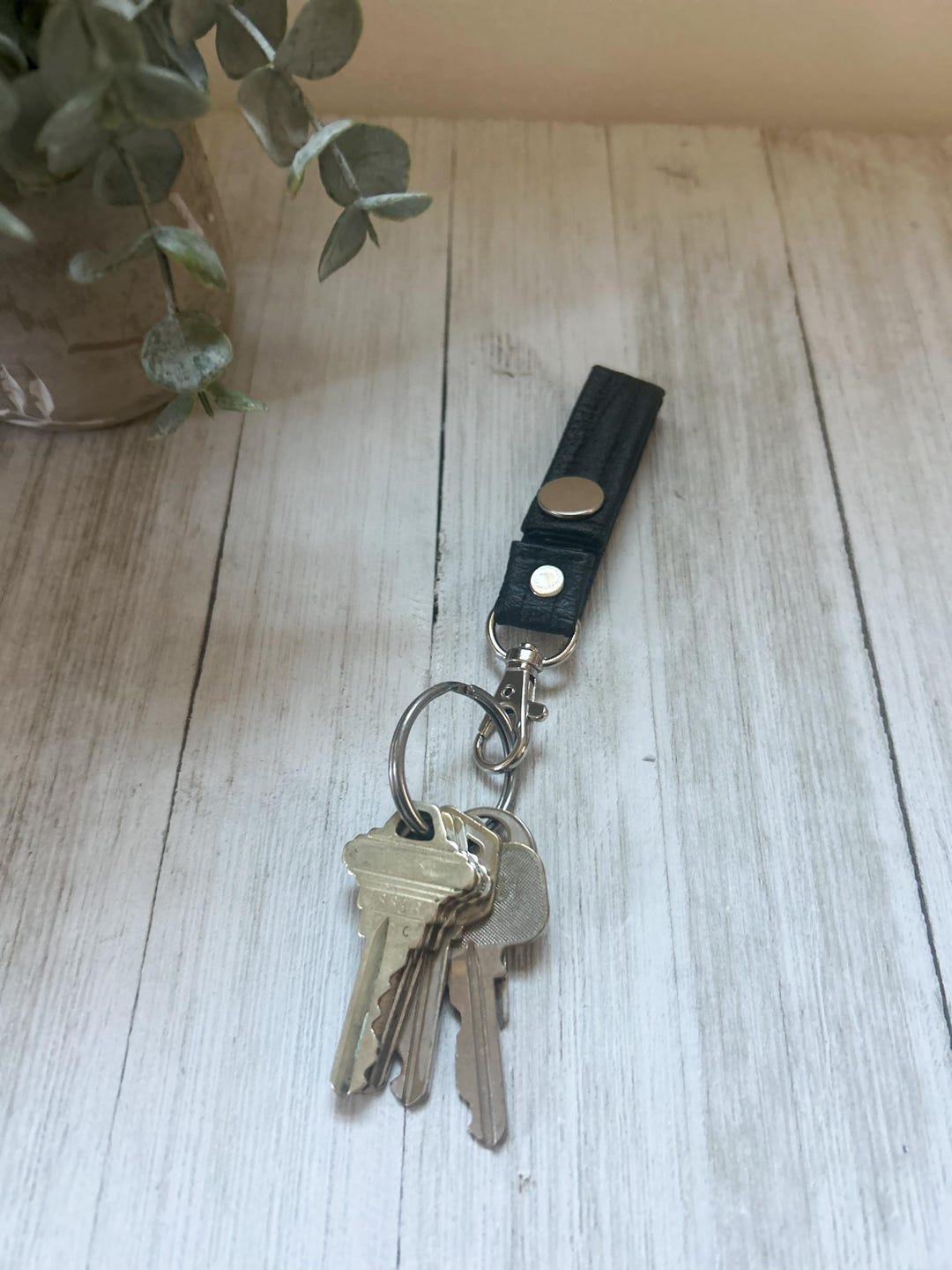 Mini Key Chain, Black Vegan Leather, Snap Closure Key Chain - Etsy