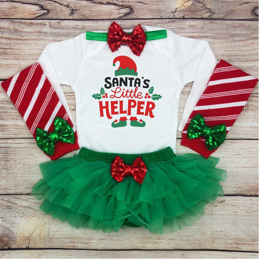 Santa's Little Helper Baby Girl Christmas Outfit, Baby's First ...