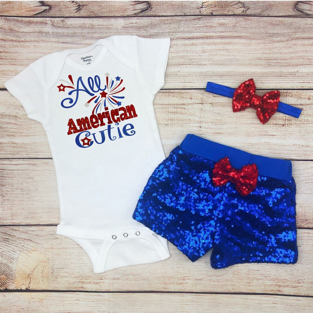 All American Cutie 4th of July Baby Girl Outfit, My 1st 4th of July Baby Girl Bodysuit, My First ...