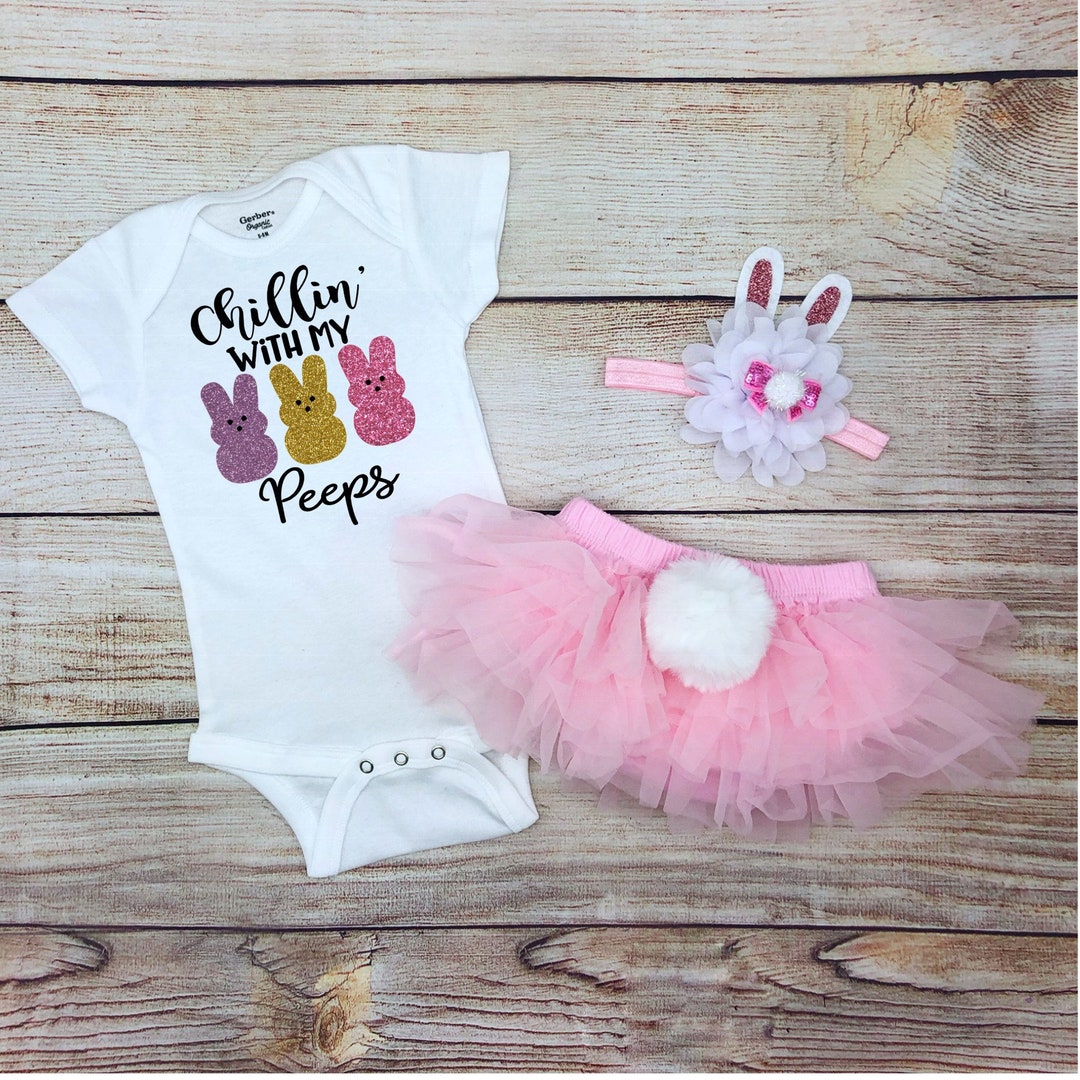 Chillin With My Peeps Baby Girl Easter Outfit, My 1st Easter Baby Girl ...