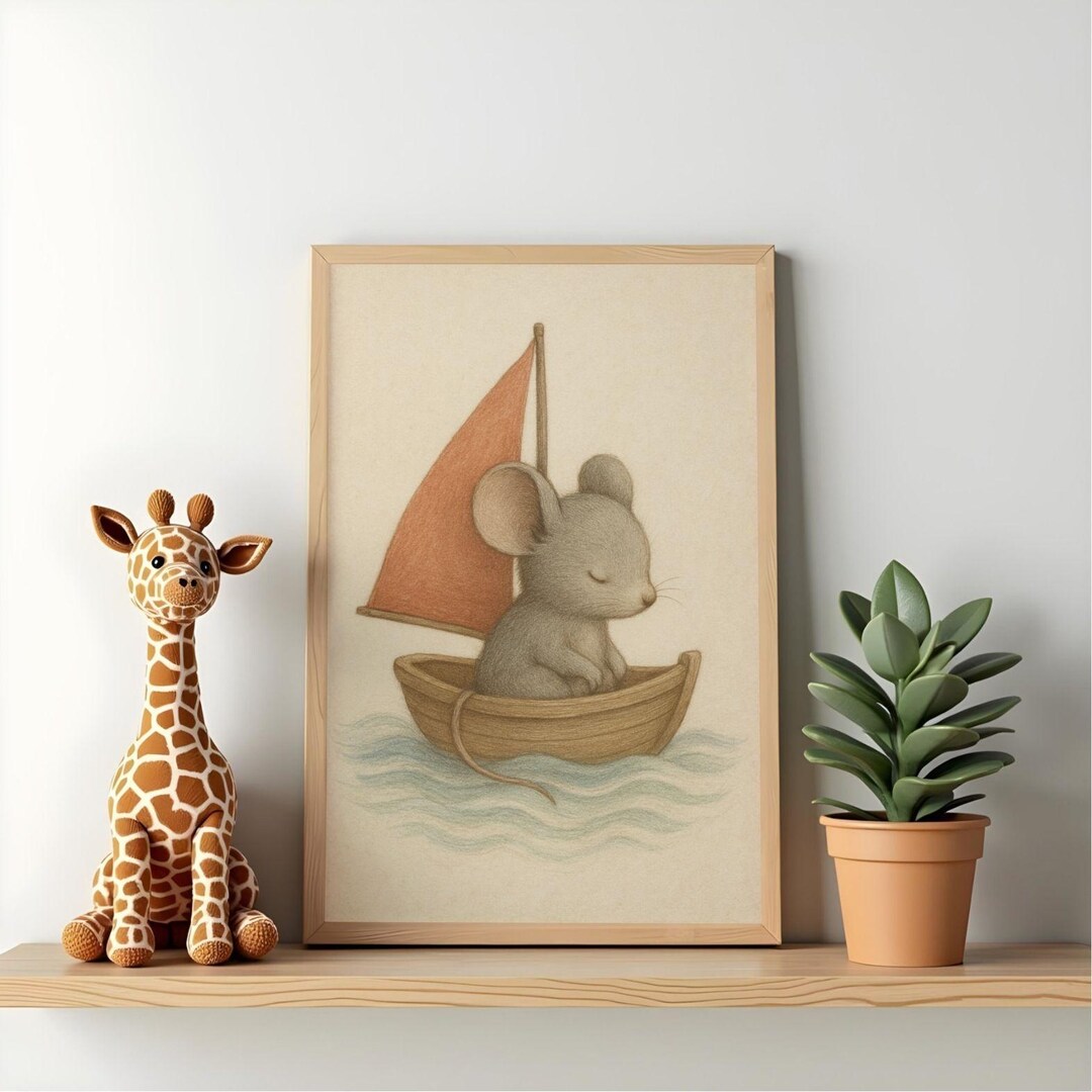 Whimsical Animal Art: Mouse on a Boat Nursery Print - Etsy