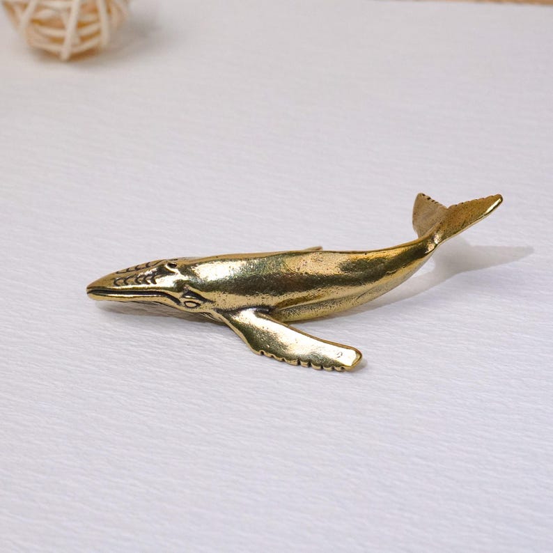 Mini Brass Whale Figurine Statue, Hand Cast Solid Brass Whale Statue ...