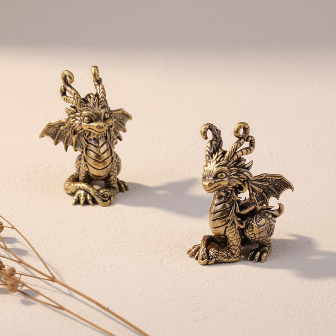 Solid Brass Dragon Figurines Set Hand Cast Antique Style Mini Dragons ...