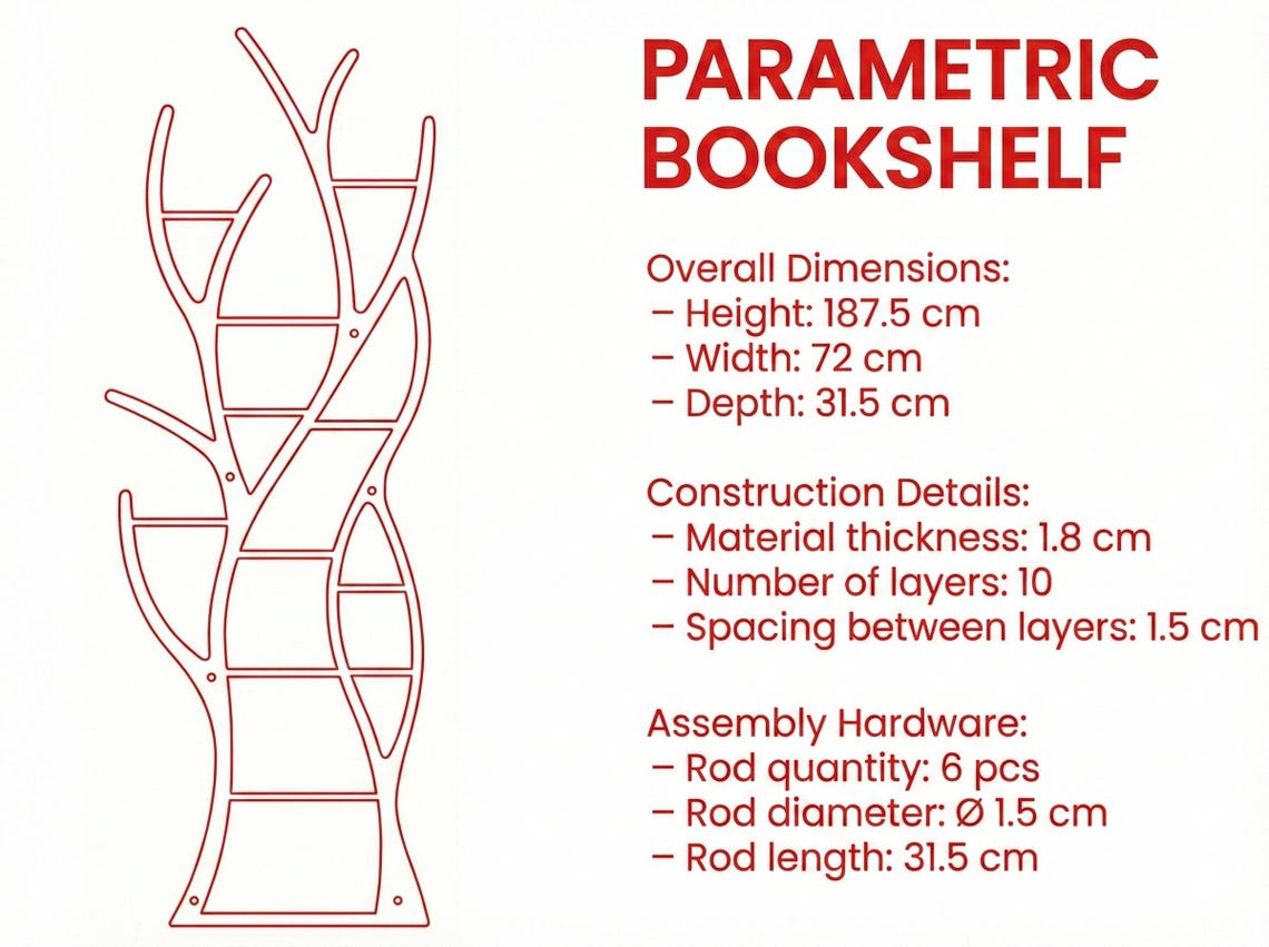 Parametric Wooden Bookshelf | CNC Cut Layered Shelf Design | Modern ...