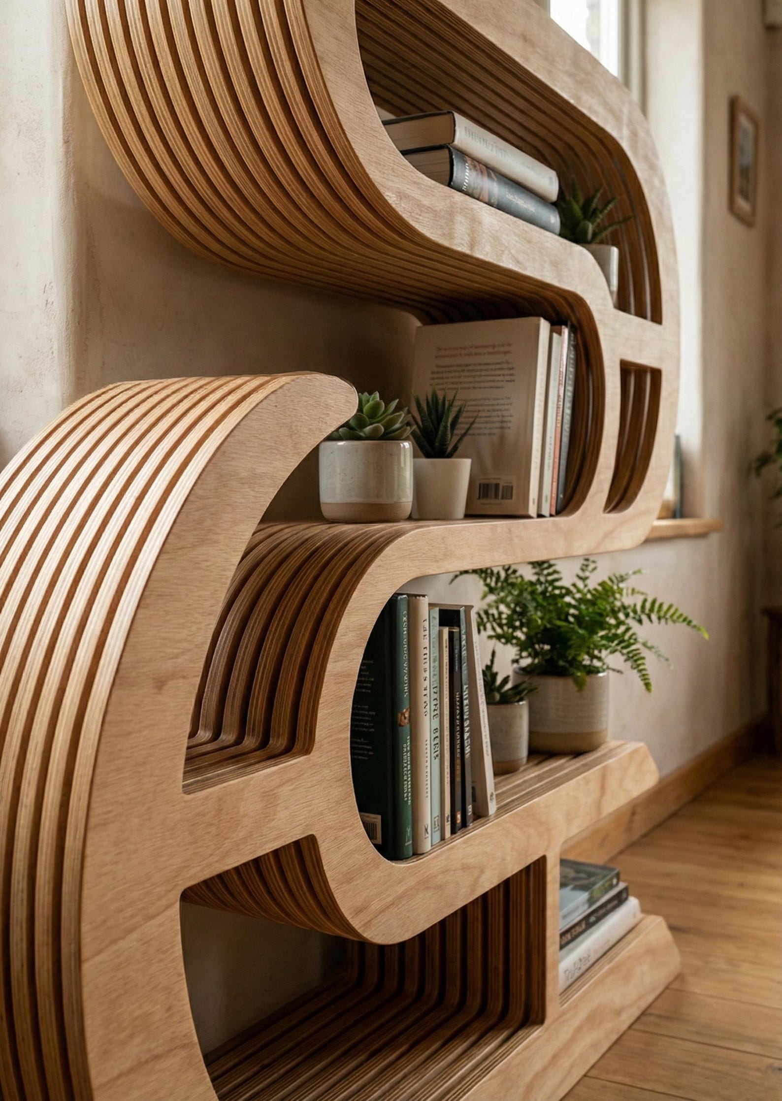 Parametric Wooden Bookshelf CNC File | S Shaped Bookshelf | Decorative ...