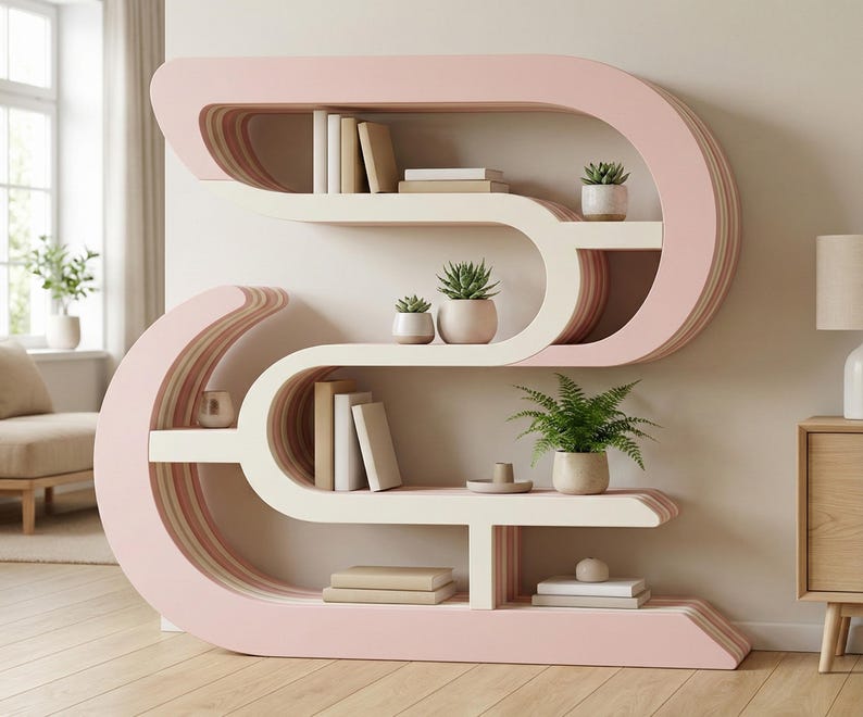Parametric Wooden Bookshelf CNC File | S Shaped Bookshelf | Decorative ...