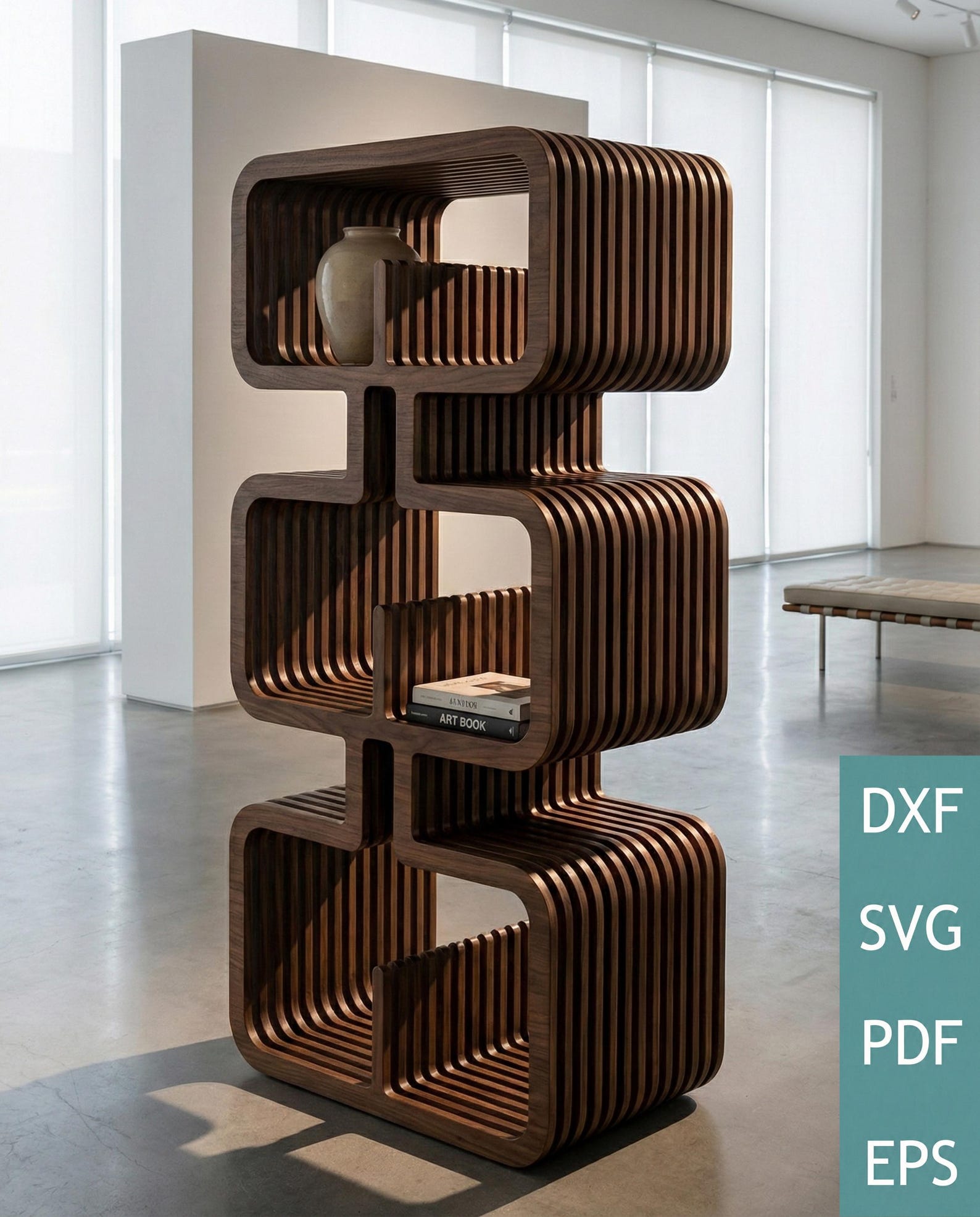 Modern Parametric Wooden Bookshelf | CNC Cut Shelf Design | Organic ...