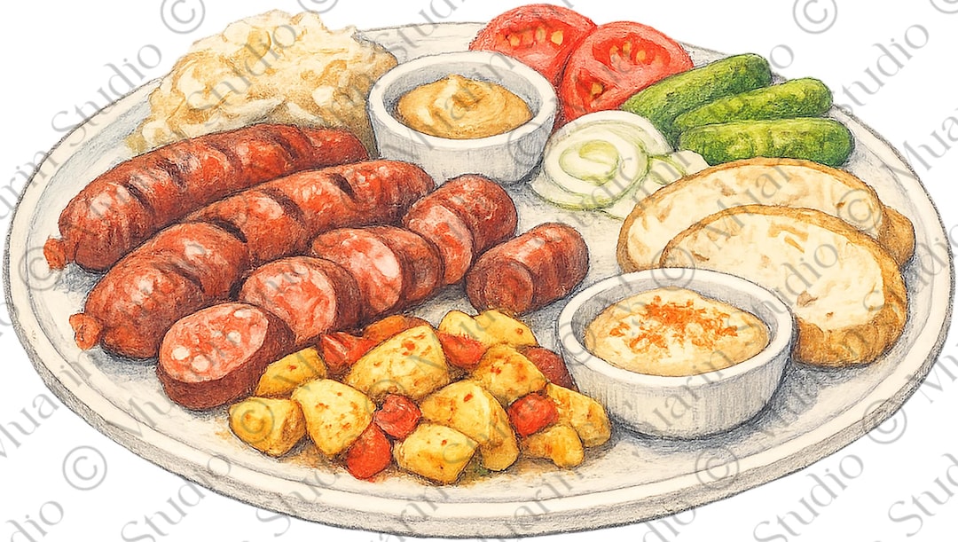 Restaurant Menu Food PNG – Hungarian Sausage Platter, Colored Pencil ...