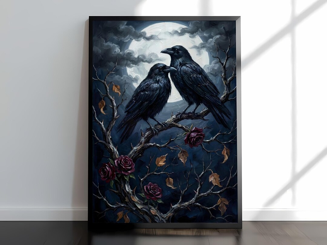 Raven Couple in Dark Forest, Gothic Romantic Oil Painting Print, Dark ...