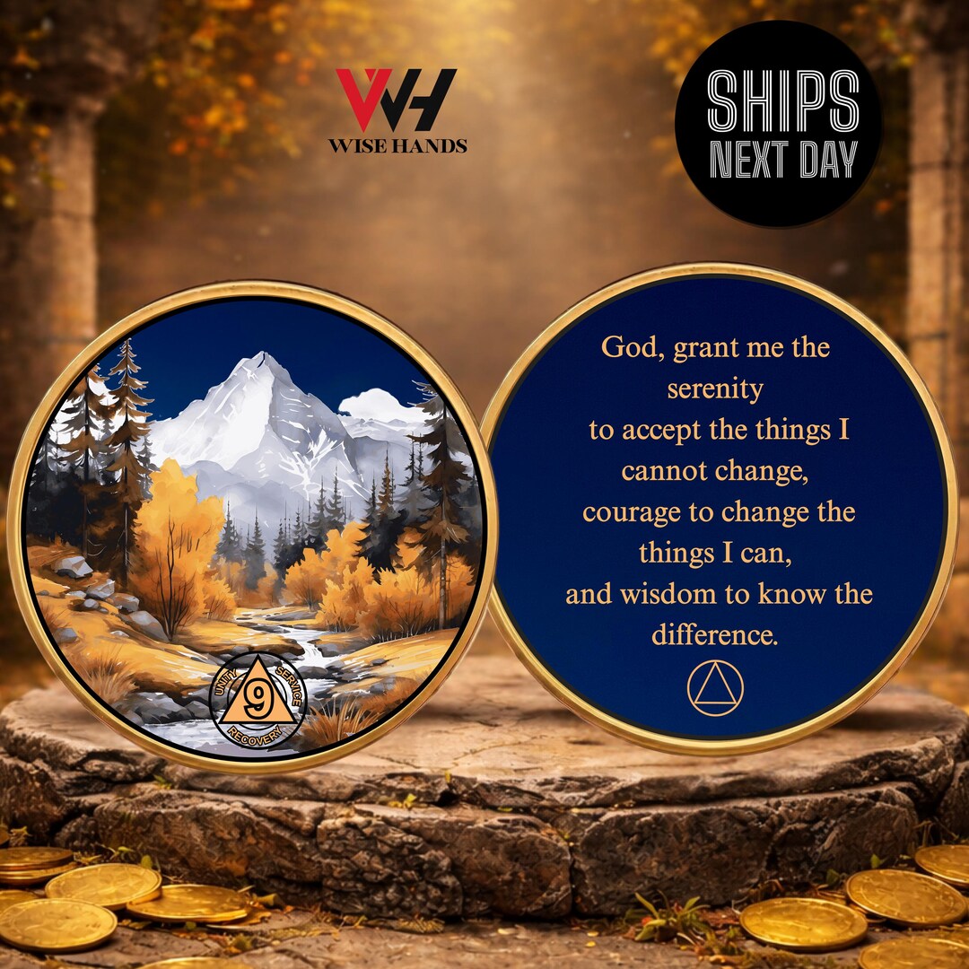 1-99 Years AA Recovery Coin,custom Autumn Mountains Soberrity Coin ...