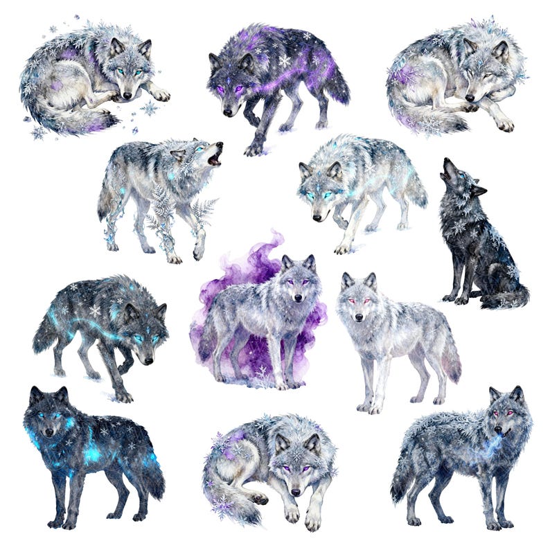 Watercolor Winter Wolf Clipart • Fantasy PNG Bundle (digital Download ...