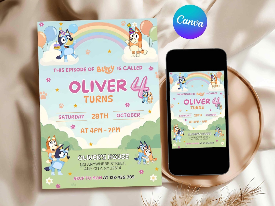 Bluey Birthday Invitation Bing Birthday Invitation Editable Bluey and ...