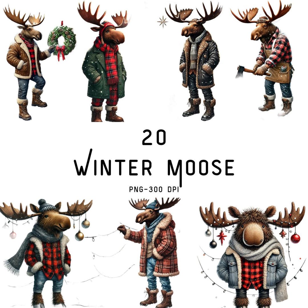 Winter Moose Clipart Collection – 20 PNG Images - Etsy