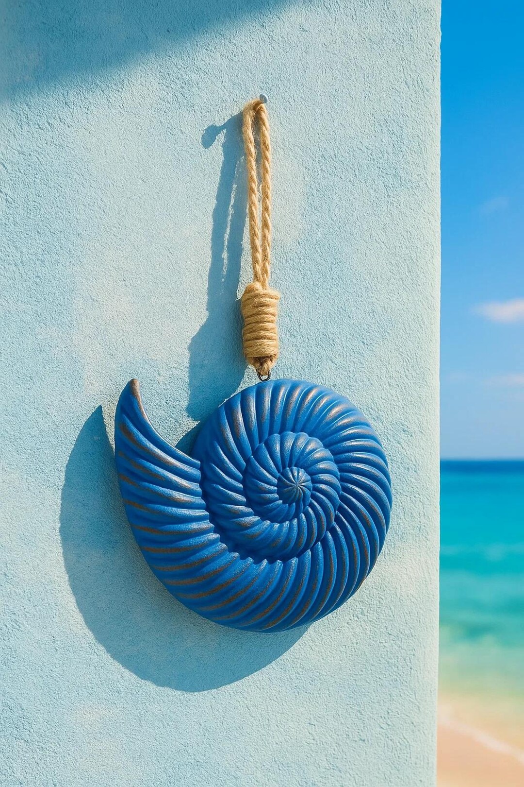 Blue Conch Shell Wall Hanging | Vintage Coastal Decor - Etsy
