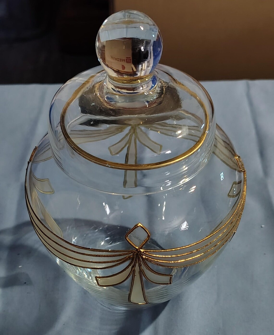 Vintage Romanian Crystal Etched Glass Lidded Cookie/candy Dish With 22K ...