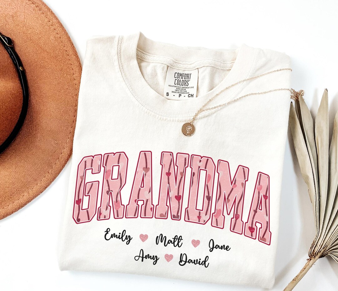 Personalized Grandma Comfort Colors Shirt, Heart Grandma Shirt With ...