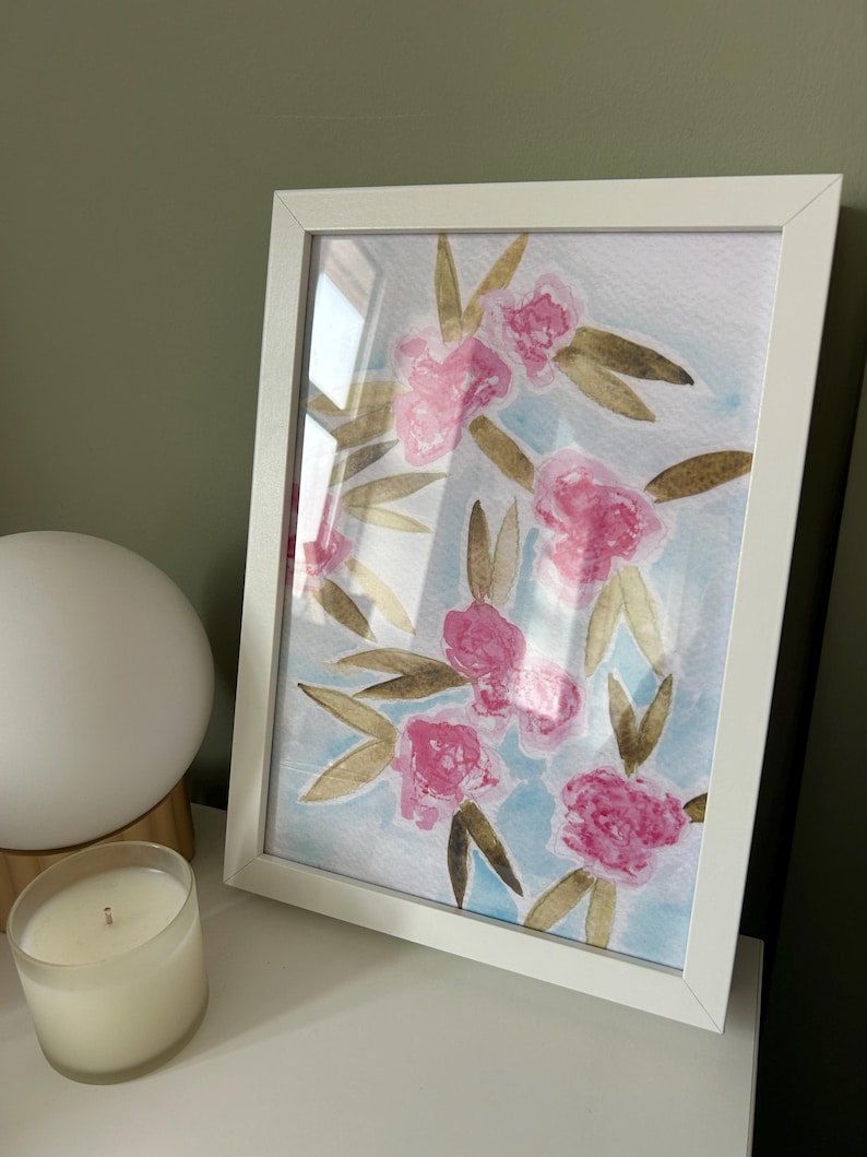 Botanical Peony Pink and Blue Interior Art Print - Etsy UK