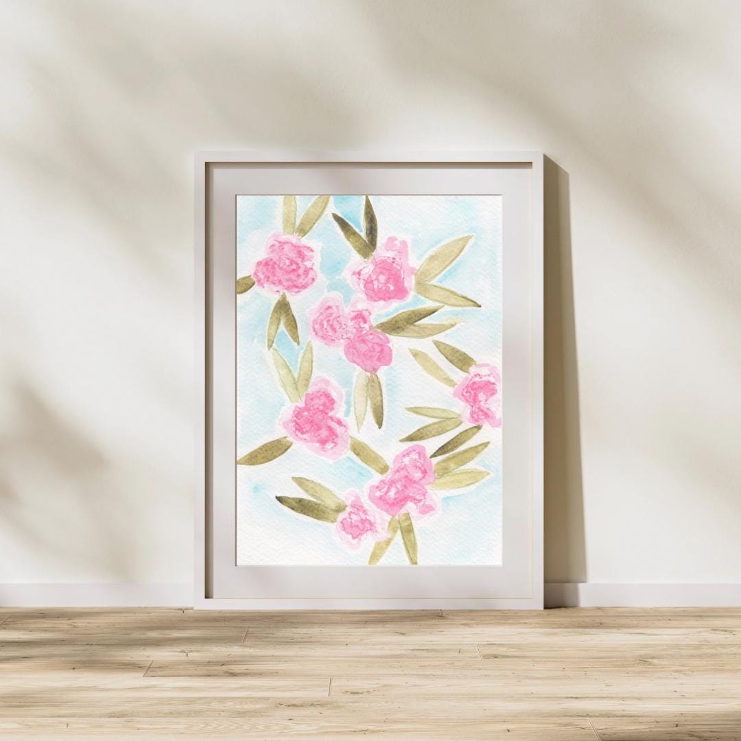 Botanical Peony Pink and Blue Interior Art Print - Etsy UK