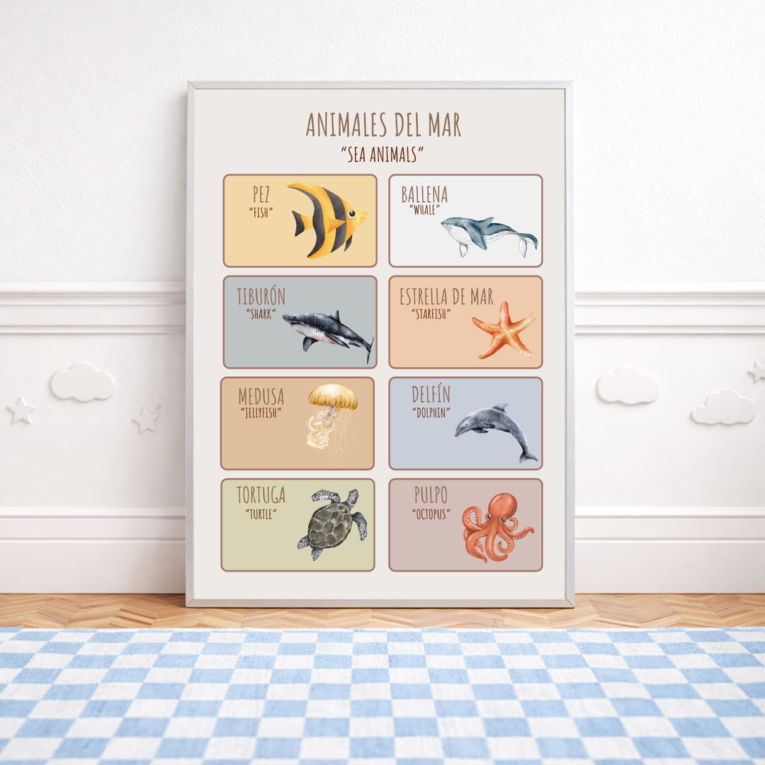 Sea Animals Print | Bilingual Sea Animals Poster | Spanish English for ...