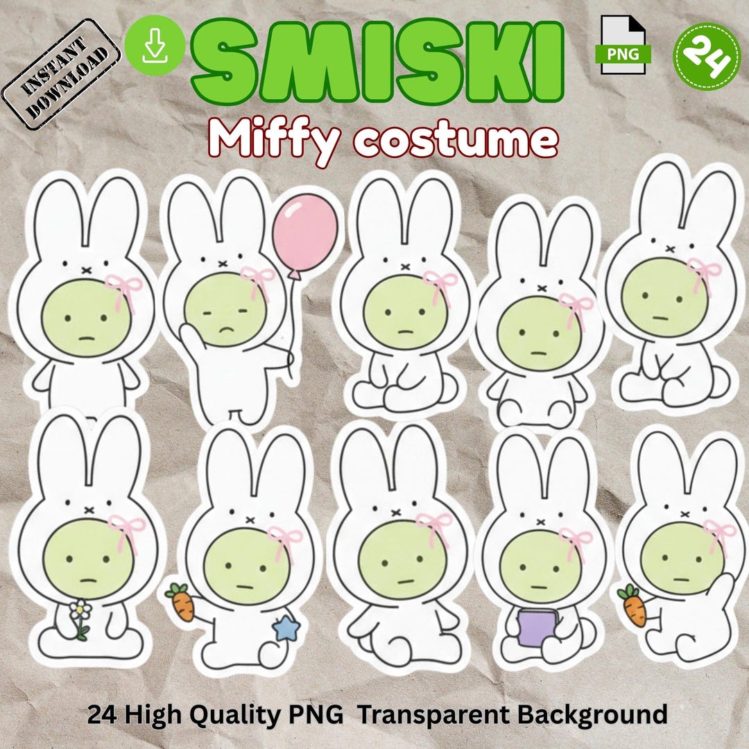Smiski Miffy Costume PNG Bundle | Kawaii Glow Figure Clipart ...