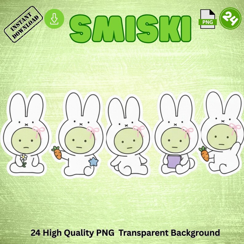 Smiski Clip Art Miffy Costume PNG Bundle | Kawaii Glow Figure Clipart ...