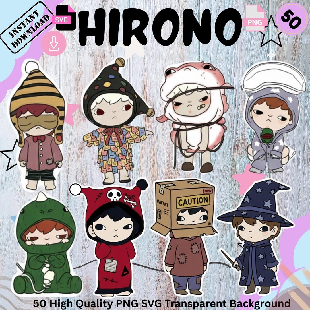 Hirono Character PNG SVG Bundle 50 Designs Kawaii Clipart Transparent ...