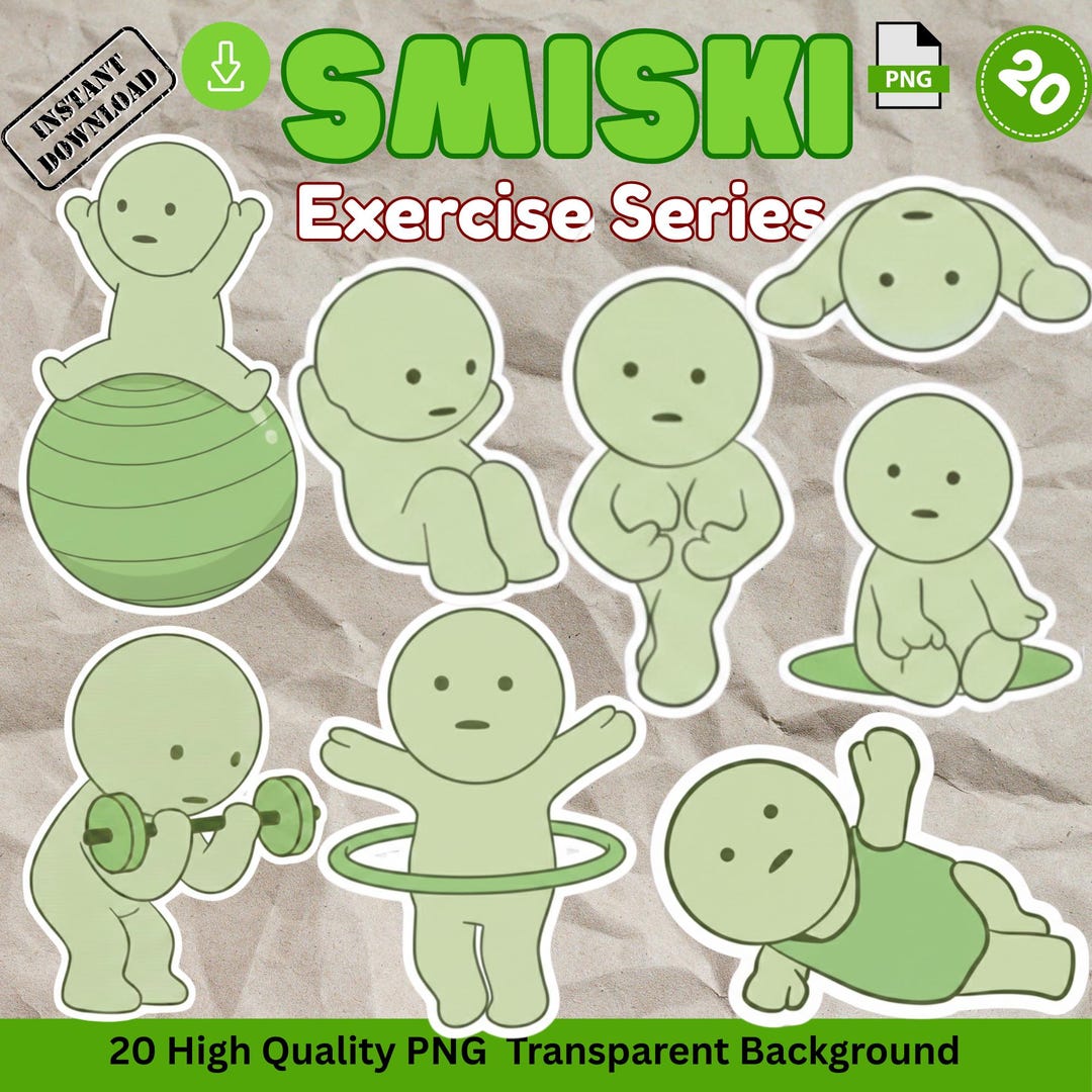 Smiski Exercise Series PNG, 20 Kawaii Fitness Clipart, PNG, Digitally ...
