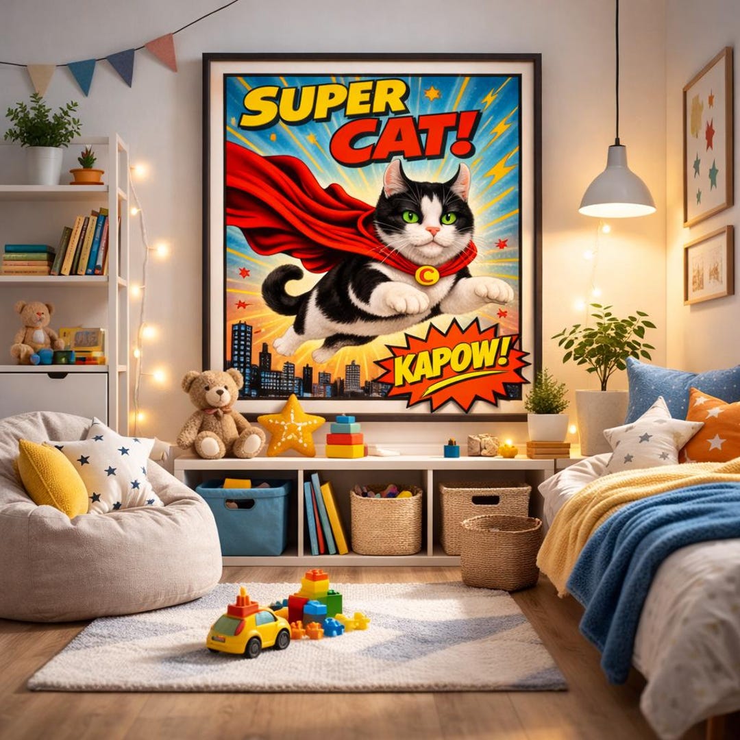 Custom Superhero Kids Room Art, Personalized Pet Comic Book Poster for ...