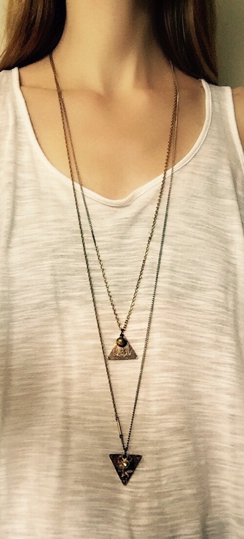 Triangle Necklace Rustic Triangle Unisex Jewelry Long - Etsy