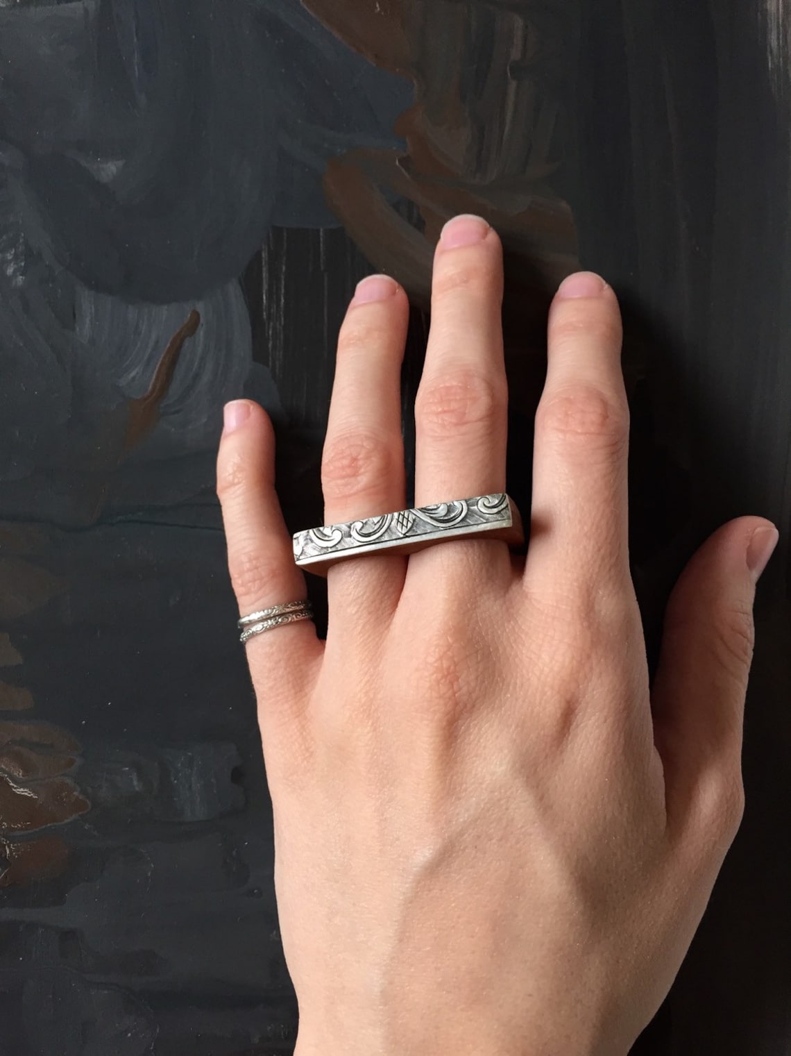 Silver Two Finger Ring Custom Size Unisex Bar Ring Men Mens - Etsy