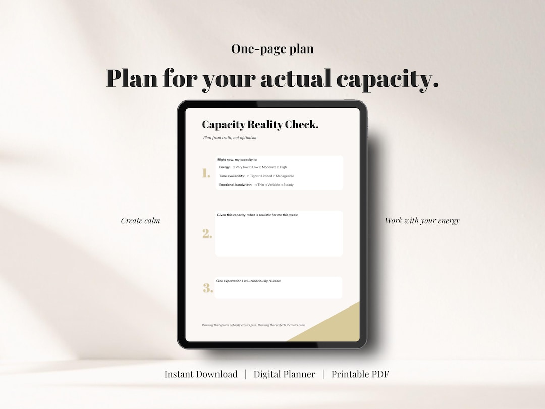 One Page Plan for Your Actual Capacity, Not Wishful Thinking Tool PDF ...