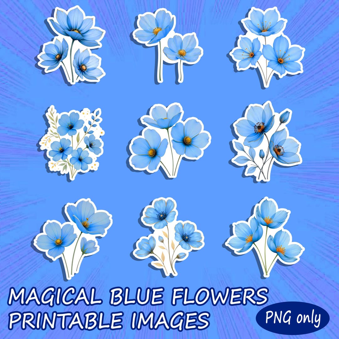 Blue Flowers Clipart – High-res Printable Images (digital Download) for ...