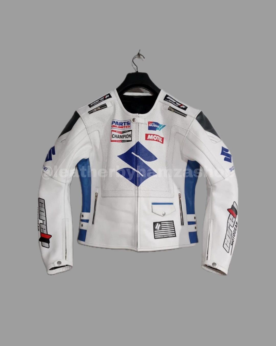 Mens Suzuki Leather Motorcycle Racing Jacket Motorbike Riding Biker ...