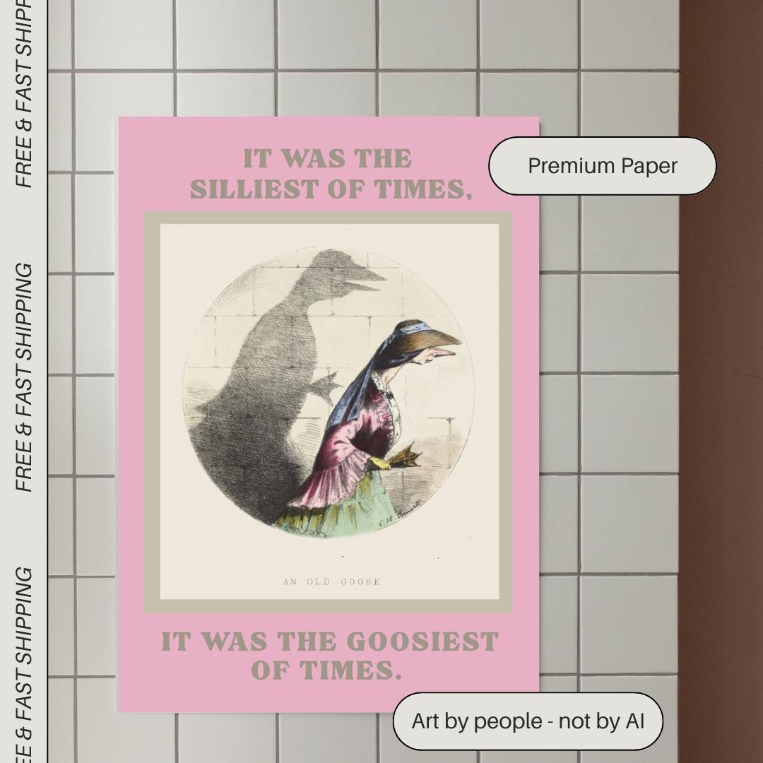 Silly Goose Vintage Poster - Pastel Pink Animal Fun Quote Wall Art - Etsy