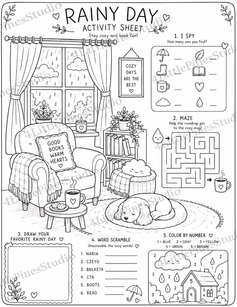 Rainy Day Activity Sheet – Printable Kids Worksheet - Etsy