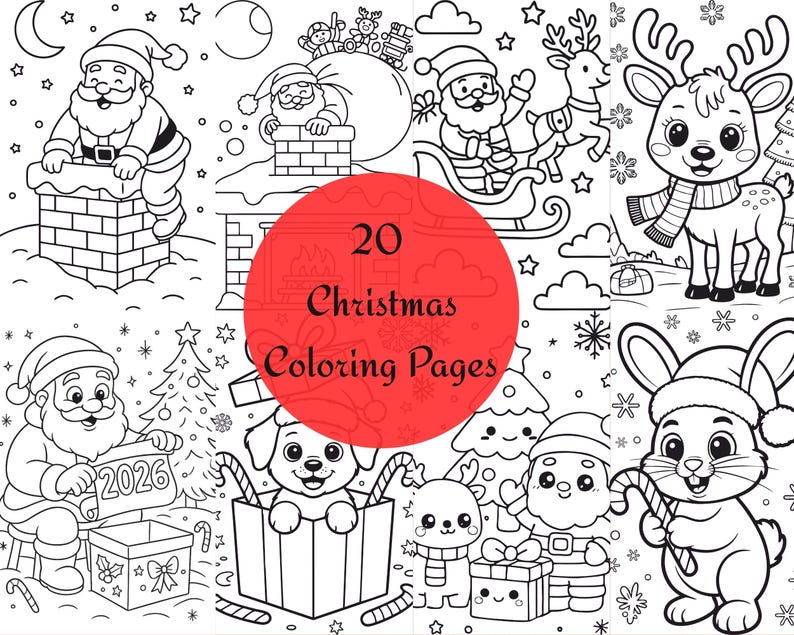 20 Christmas Coloring Pages, Kids & Adults Printable (digital Download ...