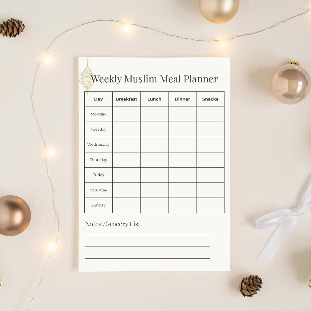 Weekly Muslim Meal Planner – Printable Meal Schedule | PDF - Etsy