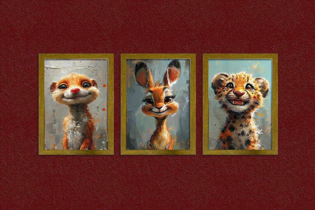 Baby Safari Animals - Set of 3 Modern Framed Prints Featuring ...