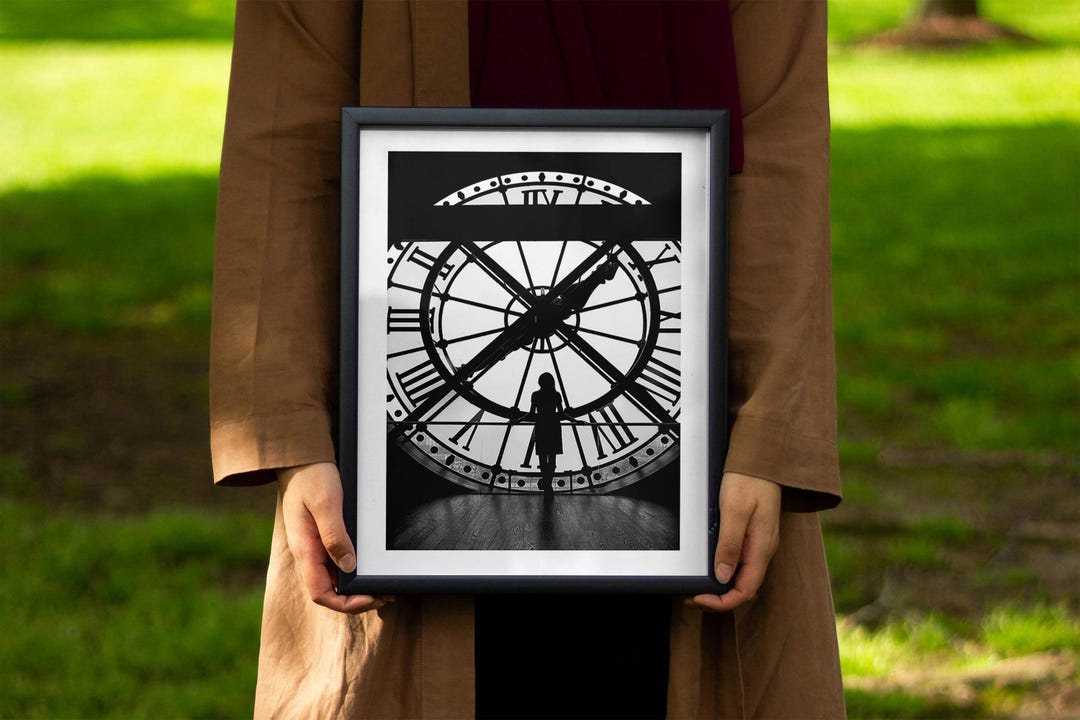 Framed Vintage Clock Silhouette Photography Black White Minimalist ...