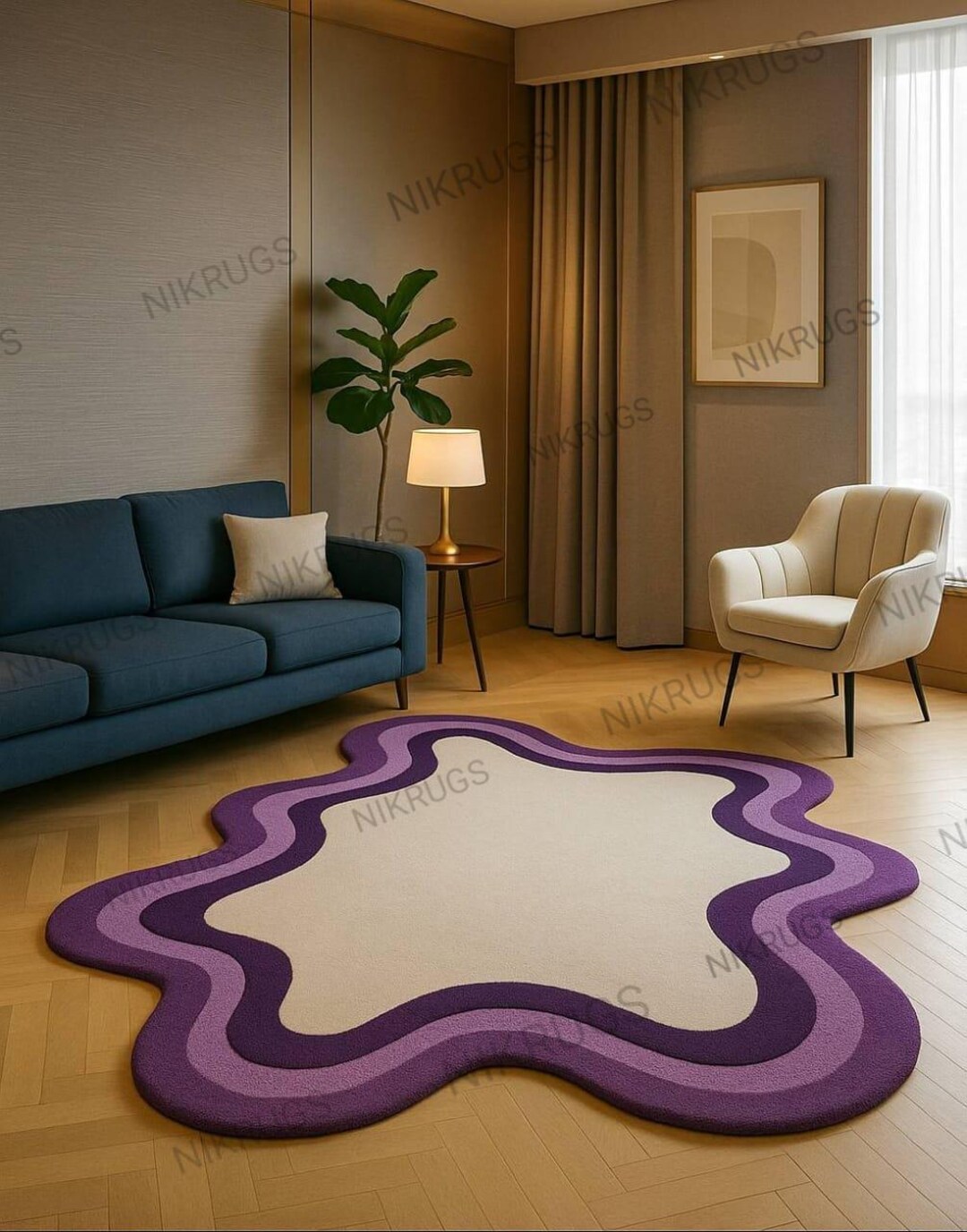 Wavy Purple Wool Rug, Abstract Groovy Design (8x10 or Custom) - Etsy