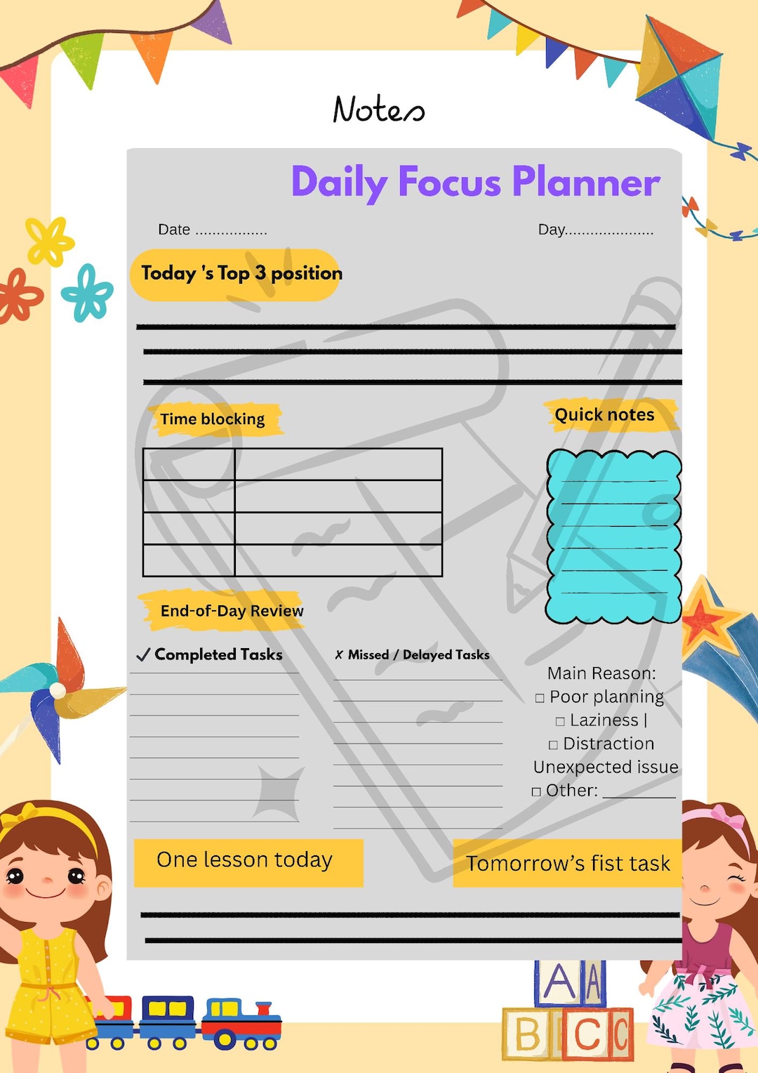 Daily Focus Planner Printable | Productivity Planner | Time Blocking ...