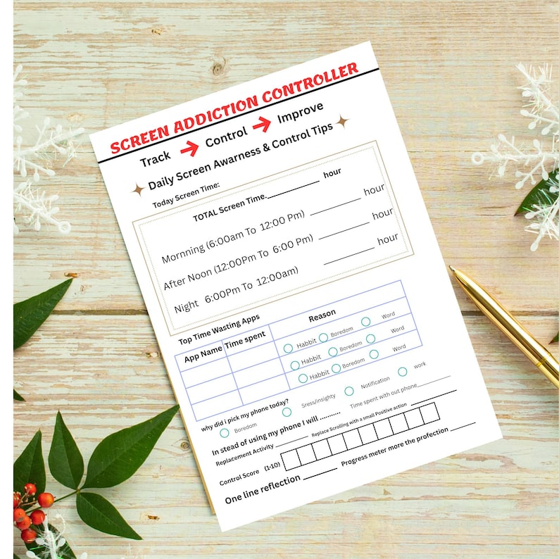 Screen Time Tracker | Digital Addiction Worksheet PDF Download - Etsy