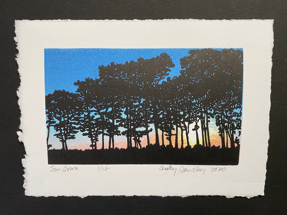 Sun Down Sunset Reduction Lino Print Original Artwork | Etsy